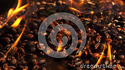 Roasted Coffee Beans On Burning Fire Macro Stock Footage - Video of ...