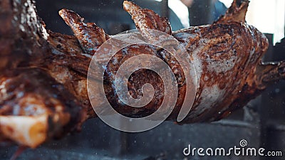 Roasted Lamb is Rotating on Spit of Grill Stock Footage - Video of fire ...