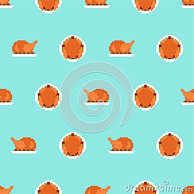 Roasted Turkey Pixel Art Pattern Seamless. Pixelated Roast Background ...
