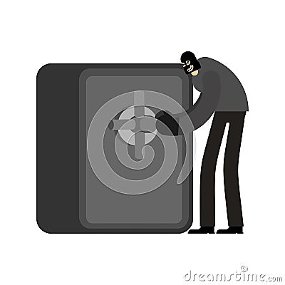 Robber Open Safe. Thief And Money Vault. Criminal Vector Illustration ...