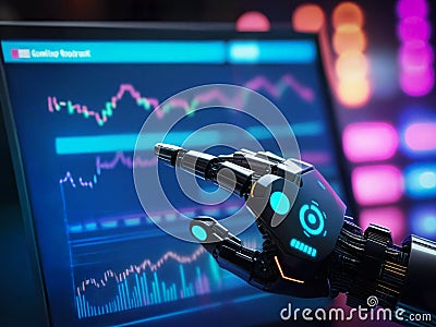 The Robot Analyzes Graphs. Artificial Intelligence, Hand Pointing To ...