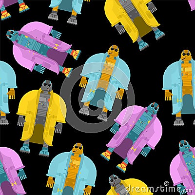 Robot In Coat Pattern Seamless. Cyborg Topcoat Background. Fashion ...