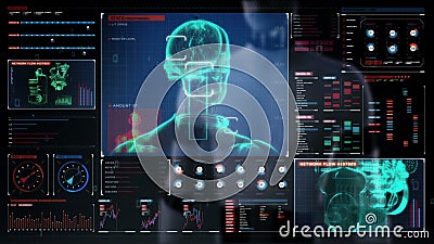 Robot Cyborg Touching Screen, Rotating Scanning 3D Robot Individually ...