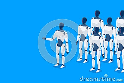 Humanoid Robots Army Soldiers Standing Ready. Cartoon Vector ...