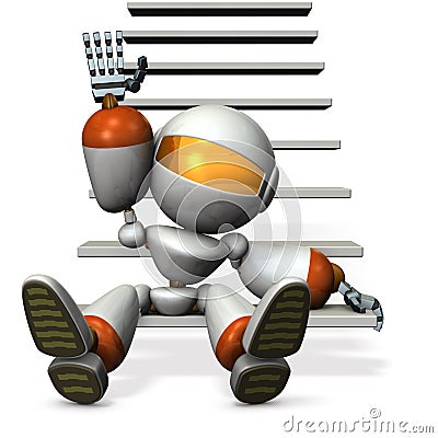 Robot In The Foot Of The Stairs, Are Beckoning. Royalty-Free Cartoon ...