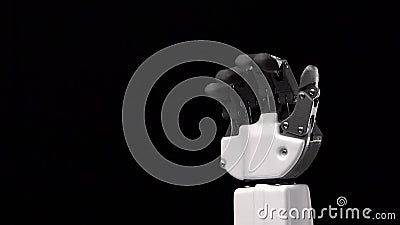 Robot`s Hand Moves His Fingers. Black Background . Green Screen. Close ...