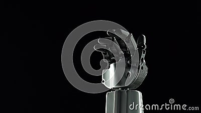 Robot`s Hand Moves His Fingers . Black Background . Close Up Stock ...