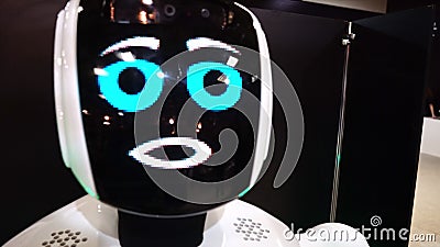 Closeup Robot Face. Robot Turning Head and Look. Modern Robotics ...