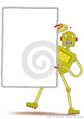 Robot With Sign Cartoon Vector | CartoonDealer.com #20164591