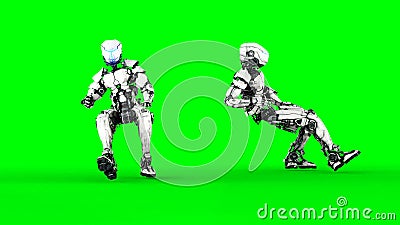 Robot is Siting. Realistic Motion and Reflections. 4K Green Screen ...