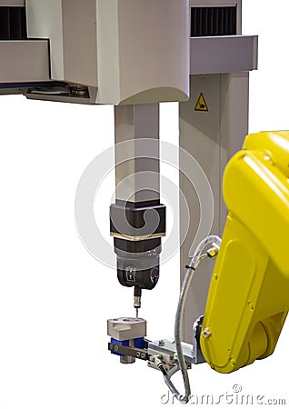 Robotic Arm Loading Workpiece To CMM Machine Stock Photo ...