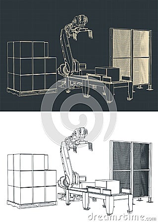 Robotic Palletizing Line Drawings Cartoon Vector | CartoonDealer.com ...