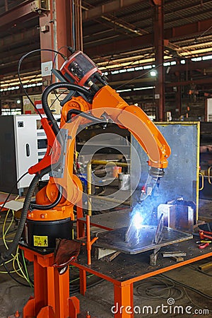 Robotic Welding Machine, Welding A Steel Plate Of Steel Structure With ...