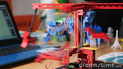 Robotics Technology. Guy Talk with Robot. Robot Head with Camera Scan ...