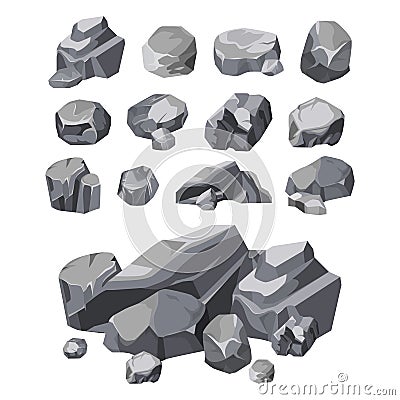 Rock Stones, Boulder Piles, Broken Rubble Blocks Cartoon Vector ...