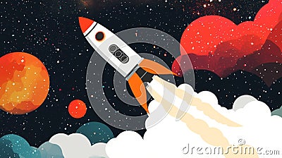 Rocket Soaring Through Space With Colorful Planets And Starry ...