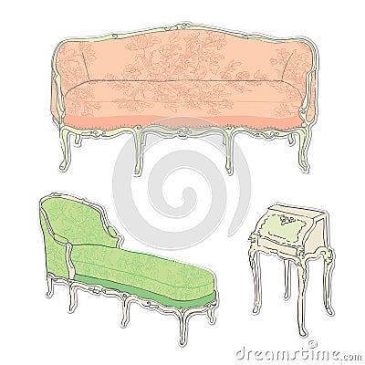 Rococo Antique Furniture Stickers Vector Illustration | CartoonDealer ...