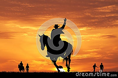 Rodeo Cowboy Silhouette At Sunset Stock Illustration - Image: 66998733