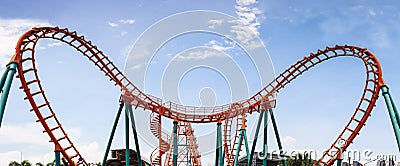 Roller Coaster, Rail Way Curve And Spin Heart Shape As Panorama Stock ...