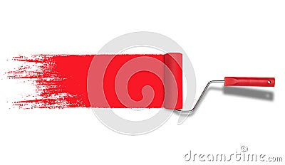 Roller Painter With Red Paint Stroke Isolated On White Background ...