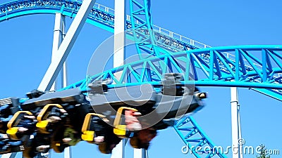 Rollercoaster Upside Down Close-up in an Amusement Park, Slow Motion ...