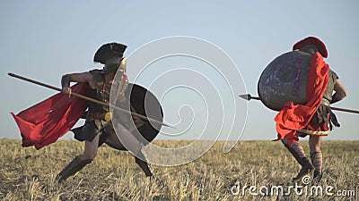 The Roman Warrior Unusually Attacks His Opponent with a Spear, Slow ...