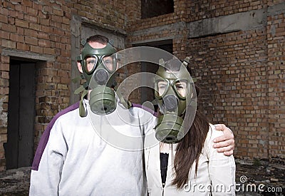 Romantic Couple With Gas Masks Royalty Free Stock Photography - Image ...