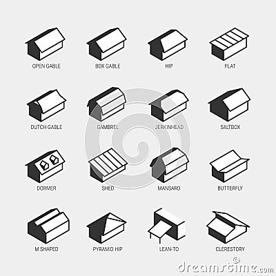 Roof Types Labeled Titles Collection with 3D Examples for House ...