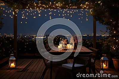 Rooftop Terrace With Strings Of Fairy Lights Sets The Stage For A ...