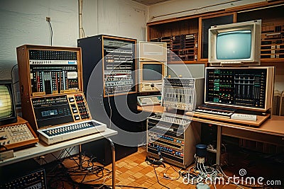 A Room Crowded With Various Electronic Devices And Equipment, An ...