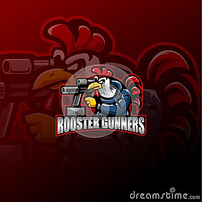 Rooster Gunners Mascot Logo Design Cartoon Vector | CartoonDealer.com ...