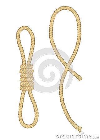 Ropes. Curved Nautical Ropes With Knots Vector Template. Set Of Light ...