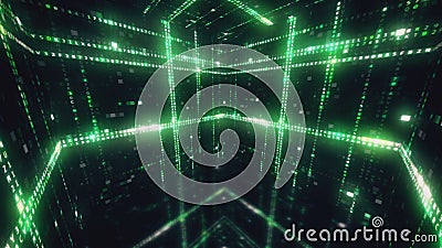 Rotating Cube with Hexadecimal Machine Code Abstract Technological Background with Seamless Loop ...