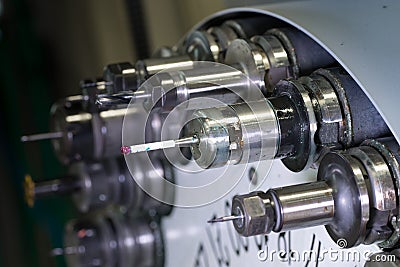Rotating Head With Tools At CNC Lathe In Workshop Stock Photo - Image ...