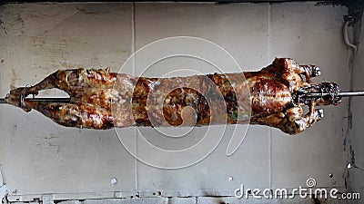Rotating lamb on the spit stock footage. Video of cooking - 246250888