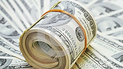 Rotating Rolled Up Bundle of 100 Dollar Notes Stock Video - Video of ...
