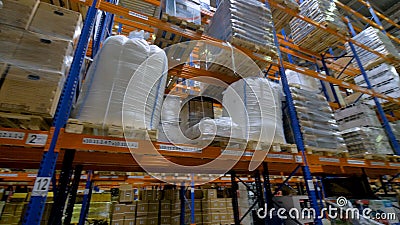 A Rotating View from between Two Warehouse Rack Rows. Stock Footage ...