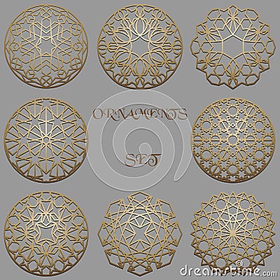Round Decorative Elements In Arabic Style. Islamic Patterns With Stars ...