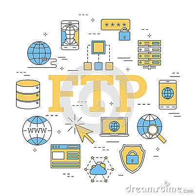 Round Linear Concept Of FTP Cartoon Vector | CartoonDealer.com #98957099