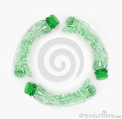 Round Recycling Icon From Empty Green Plastic Bottles On White ...