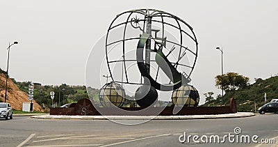 Roundabout in Albufeira, Portugal with Globe Statue Stock Video - Video ...