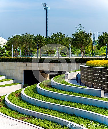 Rounded Diagonal Terraces On A Slope In A Modern City Park Royalty-Free ...