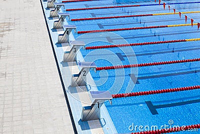 The Row Of Starting Blocks Of A Swimming Pool Stock Images - Image ...