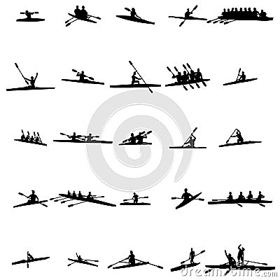 Rowing Silhouette Set Vector Illustration | CartoonDealer.com #67776170