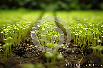 Rows Of Sprouted Sprouts Growing Uniformly In Perfect Alignment ...