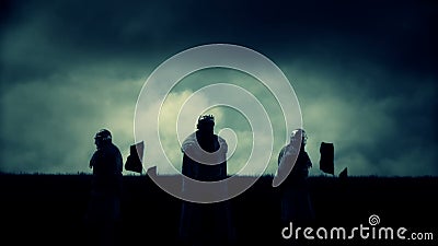 Royal King with a Crown Standing in a Field with Guards Stock Footage ...