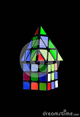 Rubik`s Cube And Triangular Rubik`s Cube On Black Background ...