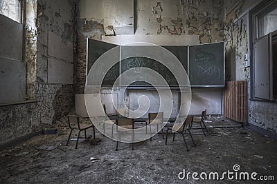 Ruined Classroom With Dirty Aged Walls Of An Abandoned School Royalty ...