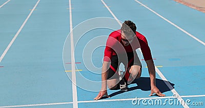 Runner Athlete Starting Running at Starting Blocks - Sprinter Man ...