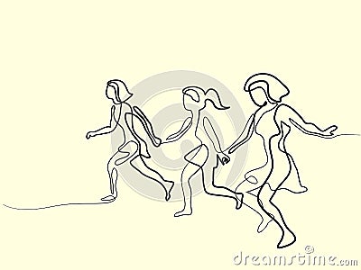 Three Runners - Continuous Line Drawing Cartoon Vector | CartoonDealer ...